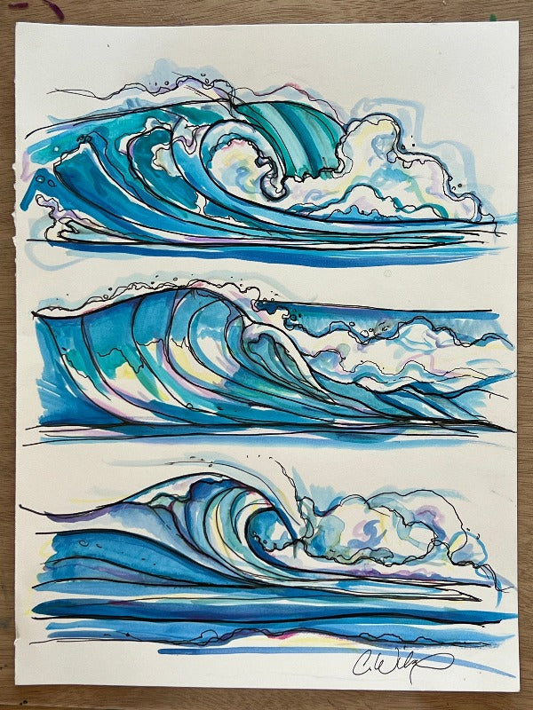 Three Waves Original Sketch – Colleen Wilcox Art